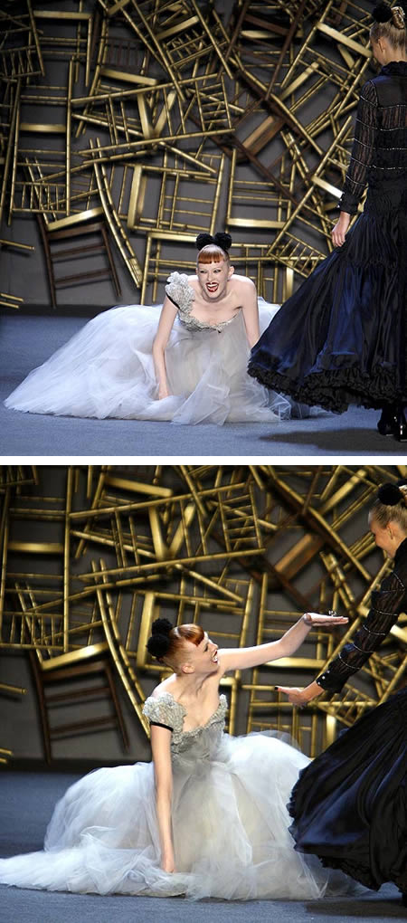 15 Worst Catwalk Fails - catwalk oops, fashion runway oops - Oddee